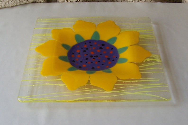 Art Glass Plate Yellow Sunflower Wall Hanging - Cynthia's Attic Direct ...