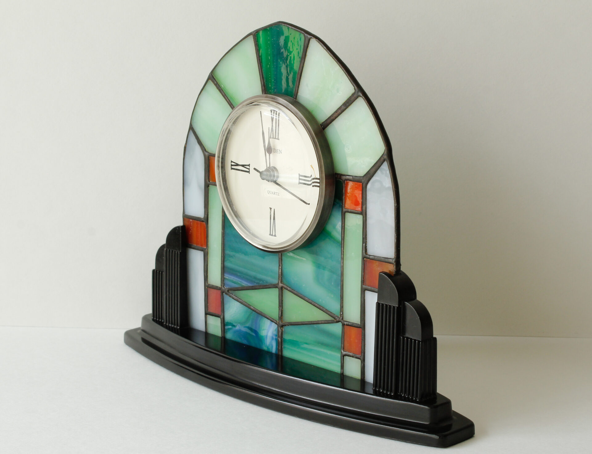 Art Deco Style Stained Glass Desk Clock by Linden - Cynthia's Attic ...